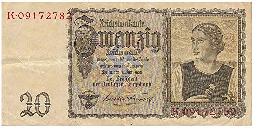 1939 DE QUEEN OF NAZI BILLS! 1939 20 MARKS w ARYAN GIRL/FLOWER SYMBOLIZING ETNIC PURITY 20 MARKS VF-XF