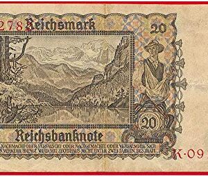 1939 DE QUEEN OF NAZI BILLS! 1939 20 MARKS w ARYAN GIRL/FLOWER SYMBOLIZING ETNIC PURITY 20 MARKS VF-XF