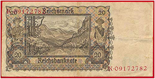 1939 DE QUEEN OF NAZI BILLS! 1939 20 MARKS w ARYAN GIRL/FLOWER SYMBOLIZING ETNIC PURITY 20 MARKS VF-XF