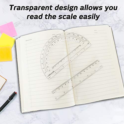 Set of 4, Clear Measuring Tools, DaKuan Plastic Straight Ruler (12 Inches and 6 Inches) and Protractor 180 Degree (4 Inch and 6 Inch)