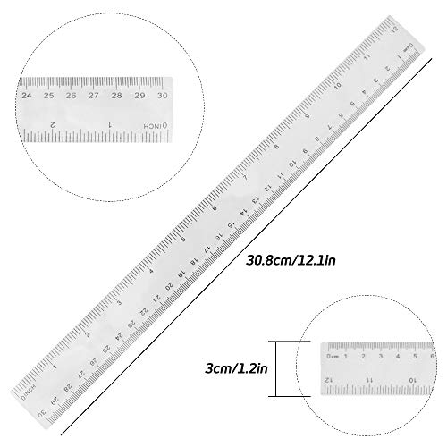 Set of 4, Clear Measuring Tools, DaKuan Plastic Straight Ruler (12 Inches and 6 Inches) and Protractor 180 Degree (4 Inch and 6 Inch)