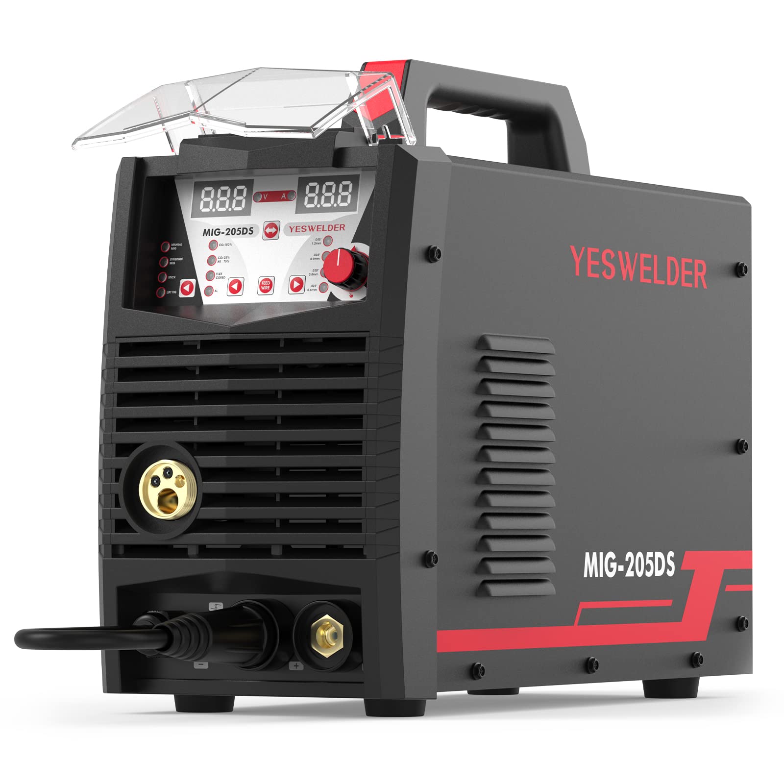 YESWELDER Digital MIG-205DS MIG Welder,200Amp 110/220V Dual Voltage, Gas Gasless MIG Welding Machine MIG/Lift TIG/ARC 3 in 1 Multiprocess Aluminum MIG Welder, Spool Gun Compatible