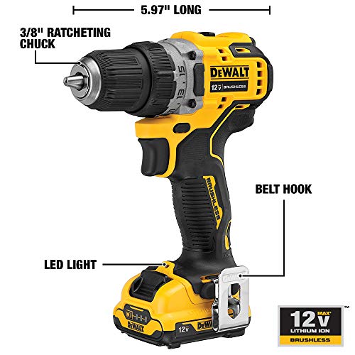 DEWALT XTREME 12V MAX* Cordless Drill / Driver Kit, 3/8-Inch (DCD701F2)