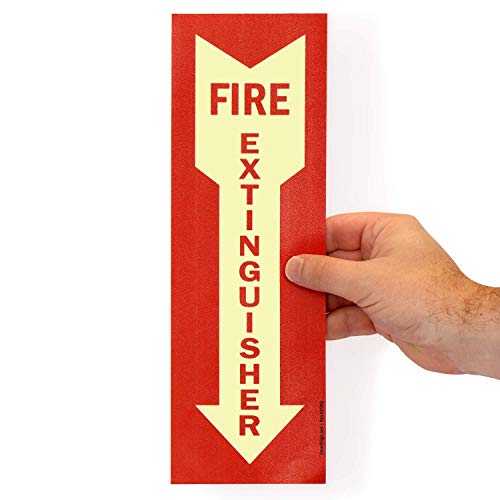 SmartSign “Fire Extinguisher” Label with Downward Arrow | 4" x 12" Glow-in-The-Dark Laminated Vinyl