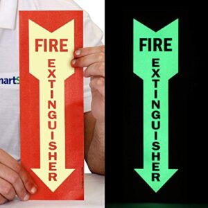 SmartSign “Fire Extinguisher” Label with Downward Arrow | 4" x 12" Glow-in-The-Dark Laminated Vinyl