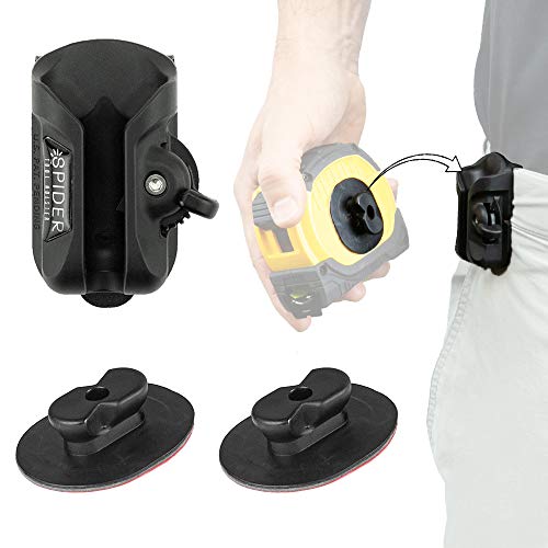 Spider Tool Holster - Tape Measure Set - 1 Tool Holster + 1 Adhesive Tool Tab - Self Locking, Quick Draw Universal Tool Holder for Conveneintly Accessing a Tape Measure, Bit Box, Bottle and More!