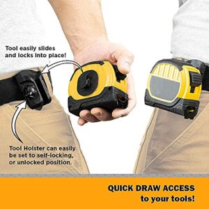 Spider Tool Holster - Tape Measure Set - 1 Tool Holster + 1 Adhesive Tool Tab - Self Locking, Quick Draw Universal Tool Holder for Conveneintly Accessing a Tape Measure, Bit Box, Bottle and More!