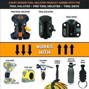 Spider Tool Holster - Tape Measure Set - 1 Tool Holster + 1 Adhesive Tool Tab - Self Locking, Quick Draw Universal Tool Holder for Conveneintly Accessing a Tape Measure, Bit Box, Bottle and More!