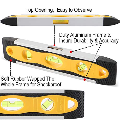 DOWELL Magnetic Level Shockproof Torpedo Level Box Spirit Level 9 Inch Top Vial Alloy Frame 180 90 45 Degree Bubble Level