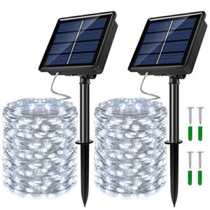 josmega 2 pack solar powered fairy string lights outdoor waterproof 8 modes twinkle christmas decorations lights, each 33ft-100led, 40ft-120led, 66ft-200led, 80ft-240led, (white, 33)