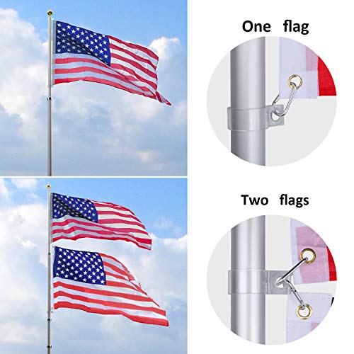 WeValor 20FT Telescoping Flag Pole Kit, Heavy Duty 16 Gauge Aluminum Outdoor In Ground Flag Poles with 3x5 USA Flag, for Residential or Commercial, Silver