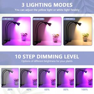 GHodec Grow Light for Indoor Plants,Full Spectrum Dual Head Desk Clip Plant Light for Seedlings/Seeds/Succulents,Adjustable Gooseneck & Timer Setting 3H/9H/12H,3 Color Modes