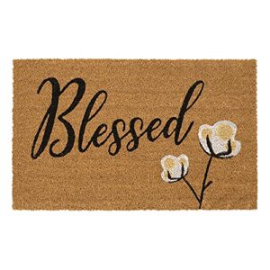 avera products | blessed cotton bloom, natural coir fiber doormat, anti-slip pvc mat back | 29” x 17”