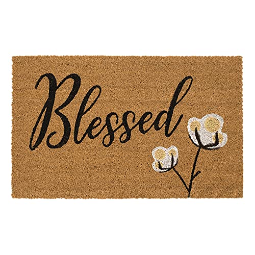 Avera Products | Blessed Cotton Bloom, Natural Coir Fiber Doormat, Anti-Slip PVC Mat Back | 29” x 17”