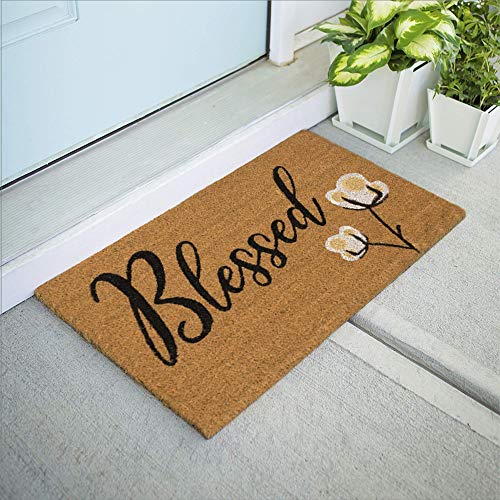 Avera Products | Blessed Cotton Bloom, Natural Coir Fiber Doormat, Anti-Slip PVC Mat Back | 29” x 17”