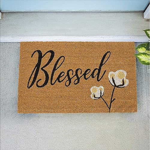 Avera Products | Blessed Cotton Bloom, Natural Coir Fiber Doormat, Anti-Slip PVC Mat Back | 29” x 17”