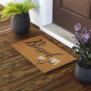 Avera Products | Blessed Cotton Bloom, Natural Coir Fiber Doormat, Anti-Slip PVC Mat Back | 29” x 17”