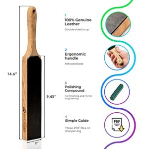 BeaverCraft LS6P1 Leather Strop Kit with Sharpening Polishing Compound 14" x 2" Knife Stropping Block & Honing Compound Knife Sharpener Leather Strop for Knife Sharpening Kit Stropping Leather