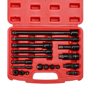 CASOMAN 18-Piece Drive Tool Accessory Set, Premium CR-V Steel with Black Phosphate Finish, Includes Socket Adapters, Extensions and Universal Joints and Impact Coupler, Professional Socket Accessories