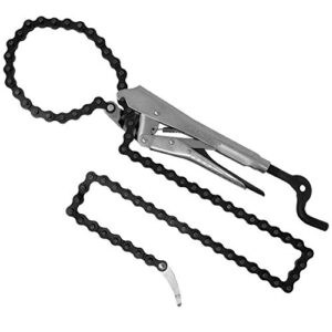 locking chain pliers, removable 48″ chain, holds up to 14" diameter pipes, unique easy open crank handle, quick release trigger, pfc1048, strong hand tools