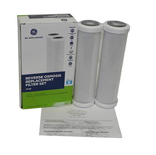 Genuine GE FX12P Replacement Filters for GE GXRM10RBL RO Systems Includes Retail Boxes, Silicon O-Ring Lubricant, Instruction, Certificate, 1 Box with 2 Filters Inside, Also for GE PNRV12 GXRV10