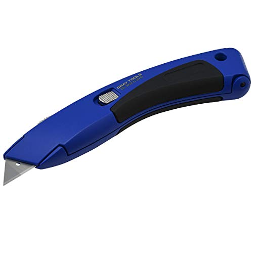 Heavy-Duty Retractable Utility Knife, 7 3/4" Long, Durable Zinc-Alloy Body, Automatic Blade Loading, 2 Spare Blades Included