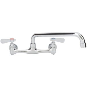 Commercial Wall Mount Kitchen Sink Faucet 8 Inches Centers with 12 Inches Swing Spout