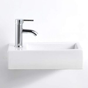 QI&YI Bathroom Vanity Ceramic Vessel Sink Wall Mount Small Half Bathroom Corner Basin Faucet Pop up Drain Left Hand