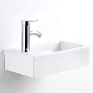 QI&YI Bathroom Vanity Ceramic Vessel Sink Wall Mount Small Half Bathroom Corner Basin Faucet Pop up Drain Left Hand