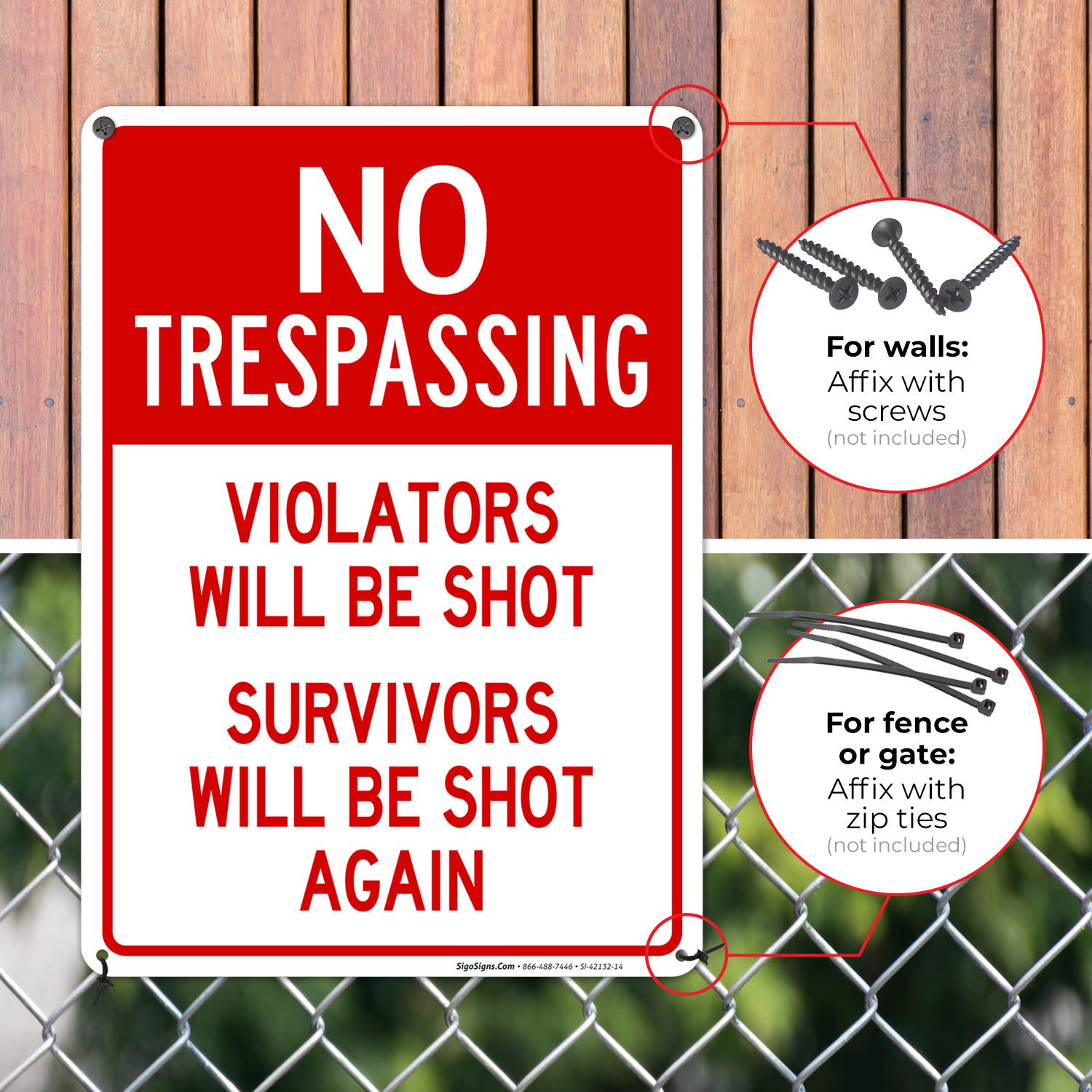 Violators Will Be Shot Sign, No Trespassing Sign, 10x14 Inches, Rust Free .040 Aluminum, Fade Resistant, Made in USA by Sigo Signs