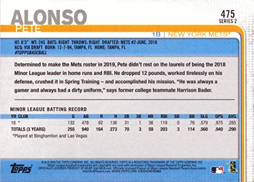 2019 Topps Baseball #475 Pete Alonso Rookie Card