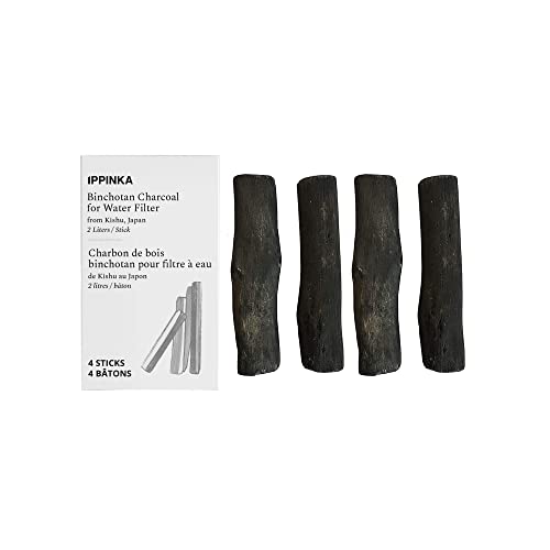 Binchotan Charcoal from Kishu, Japan - Water Purifying Sticks for Great-Tasting Water, 4 Sticks, Each Stick Filters up to 2 Liters of Water