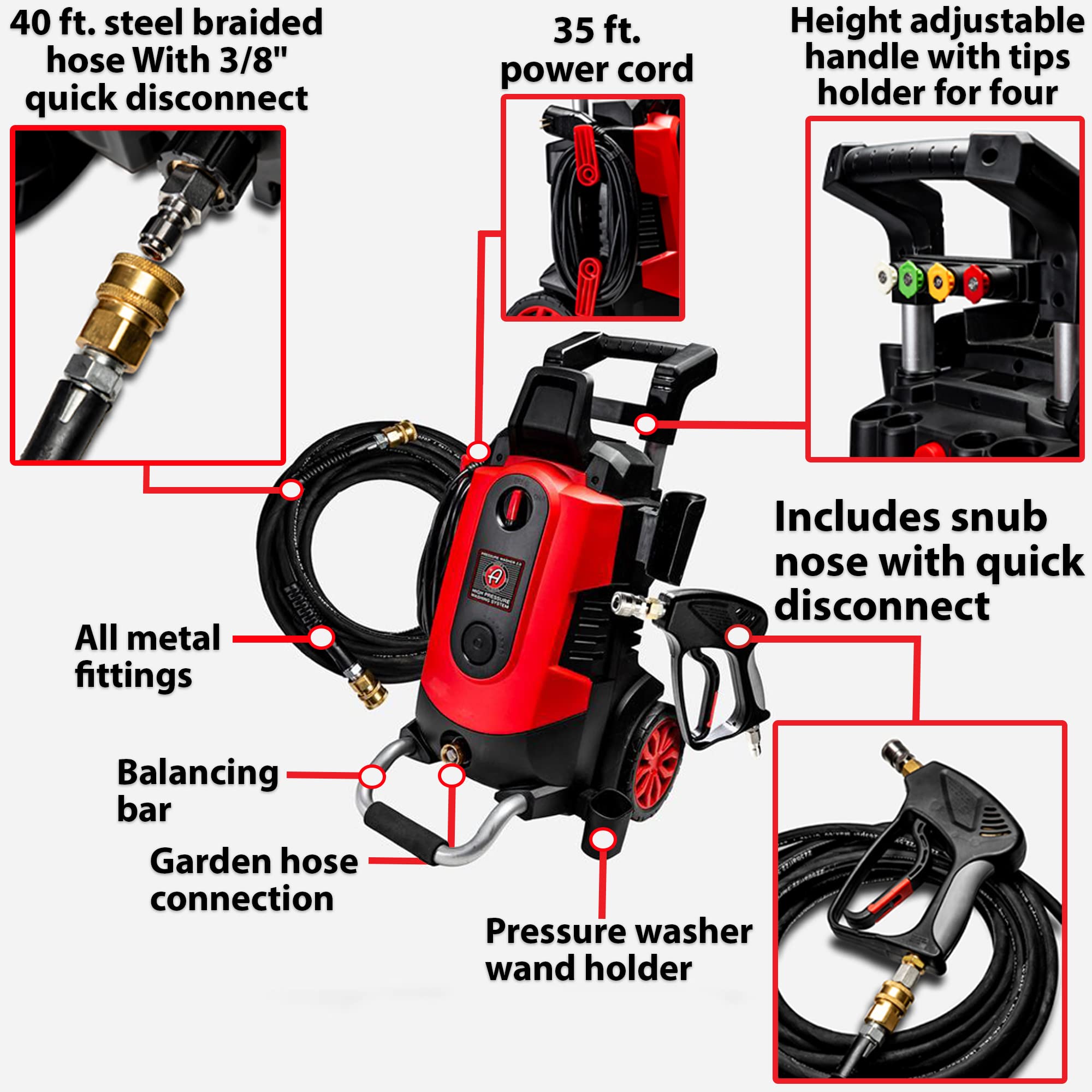 Adam's Polishes Electric Pressure Washer 2.0, Powerful 1.4 GPM 2000 PSI Car Pressure Washer Sprayer, Snub Nose & Tip Attachment, Use,Car Soap, Patio Boat RV Motorcycle Car Garage Deck (2.0 Machine)