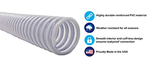 Sealproof 1.5" Pool Filter Pump Connection Hose for Above Ground Pools, 20 FT x 1-1/2 Inch Premium Quality Kinkproof PVC, Made in USA | Cut to Desired Length, Includes 4 Hose Clamps