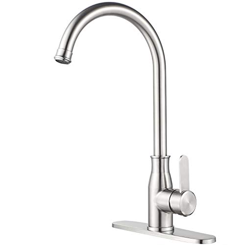 Kohonby Single Handle Kitchen Faucet Stainless Steel Brushed Nickel，Modern High Arc Kitchen Sink Faucet, Commercial Bar Sink Faucet One Hole with Deck