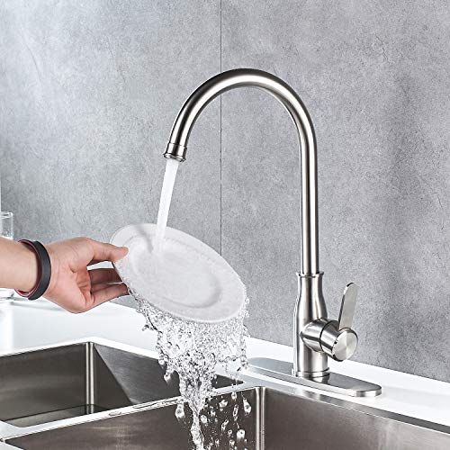 Kohonby Single Handle Kitchen Faucet Stainless Steel Brushed Nickel，Modern High Arc Kitchen Sink Faucet, Commercial Bar Sink Faucet One Hole with Deck