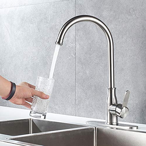 Kohonby Single Handle Kitchen Faucet Stainless Steel Brushed Nickel，Modern High Arc Kitchen Sink Faucet, Commercial Bar Sink Faucet One Hole with Deck