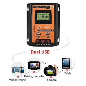 Aramox Solar Charge Controller, 12V/24V MPPT Solar Charge Controller Solar Panel Battery Regulator Dual USB LCD Display (70A)