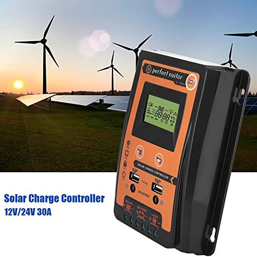 Aramox Solar Charge Controller, 12V/24V MPPT Solar Charge Controller Solar Panel Battery Regulator Dual USB LCD Display (70A)