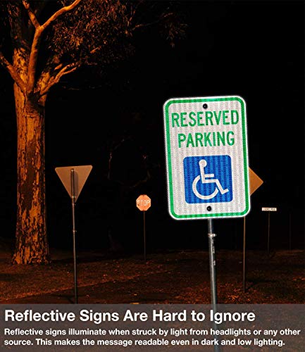 Reserved Parking Signs (4 Pack), Handicap Parking Sign, with Picture of Wheelchair Sign, 18 x 12 Engineer Grade Reflective Sheeting Rust Free Aluminum, Weather Resistant, Waterproof, Durable Ink