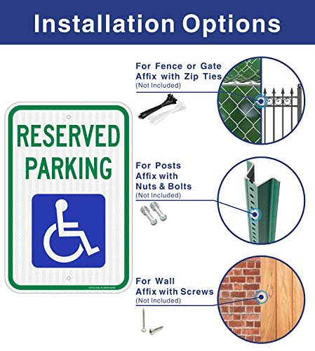 Reserved Parking Signs (4 Pack), Handicap Parking Sign, with Picture of Wheelchair Sign, 18 x 12 Engineer Grade Reflective Sheeting Rust Free Aluminum, Weather Resistant, Waterproof, Durable Ink