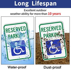 Reserved Parking Signs (4 Pack), Handicap Parking Sign, with Picture of Wheelchair Sign, 18 x 12 Engineer Grade Reflective Sheeting Rust Free Aluminum, Weather Resistant, Waterproof, Durable Ink