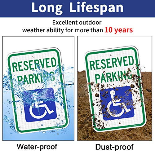 Reserved Parking Signs (4 Pack), Handicap Parking Sign, with Picture of Wheelchair Sign, 18 x 12 Engineer Grade Reflective Sheeting Rust Free Aluminum, Weather Resistant, Waterproof, Durable Ink