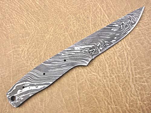 8.25 inchesstraight back Damascus Steel Blank Blade Skinning Knife with 3 Pin Hole & an Inserting Hole Space, 4 inches Cutting Edge, Hand forged Twist Pattern