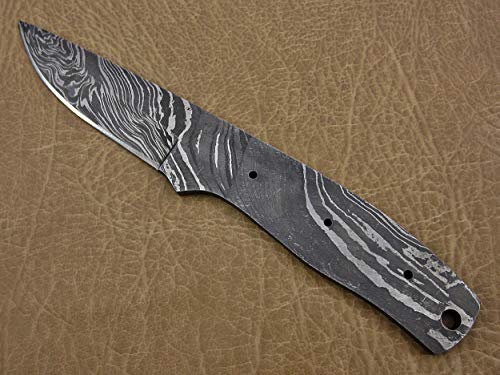 8.25 inchesstraight back Damascus Steel Blank Blade Skinning Knife with 3 Pin Hole & an Inserting Hole Space, 4 inches Cutting Edge, Hand forged Twist Pattern