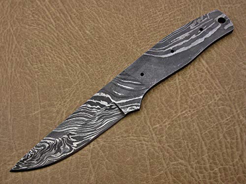 8.25 inchesstraight back Damascus Steel Blank Blade Skinning Knife with 3 Pin Hole & an Inserting Hole Space, 4 inches Cutting Edge, Hand forged Twist Pattern