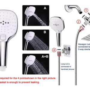 Shower Head with Hose, High Pressure Stainless Steel 8 Inch Rain Showerhead and 3 Settings Handheld Shower Spray Combo with Push Button Flow Control(NearMoon Square Shower Head Set) (Chrome Finish)