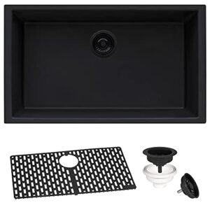 ruvati 30 x 18 inch granite composite undermount single bowl kitchen sink - midnight black - rvg2030bk