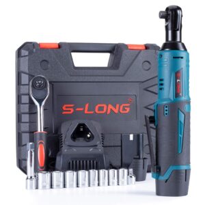 s-long cordless electric ratchet wrench set, 3/8" 400 rpm 12v power ratchet driver with 10 sockets, 2000mah lithium-ion battery and 60-min fast charge