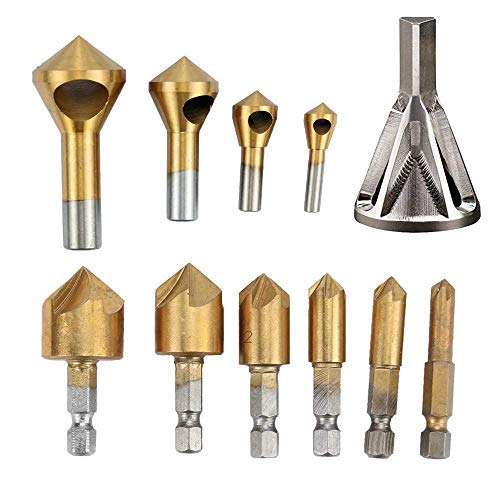 Deburring External Chamfer Tool Stainless Steel Remove Burr Tools, 6pcs Countersink Drill Bit, 4 Piece Deburring Metal Wood Drill Bit Set, 90 Degree Center Punch Tool Sets for Wood Quick Change Bit